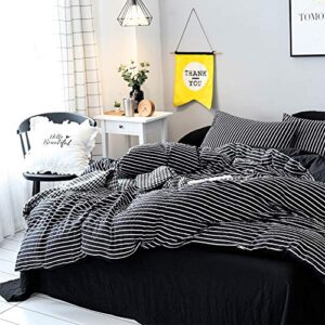 LAMEJOR Duvet Cover Sets Queen Size Striped Pattern Reversible Luxury Soft Bedding Set Comforter Cover (1 Duvet Cover+2 Pillowcases) Black/White