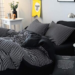 LAMEJOR Duvet Cover Sets Queen Size Striped Pattern Reversible Luxury Soft Bedding Set Comforter Cover (1 Duvet Cover+2 Pillowcases) Black/White