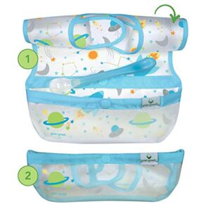 green sprouts Snap + Go Wipe-off Bibs (3 pack) | Waterproof, Easy Clean | Catch-all Pocket | Made without PVC, Formaldehyde