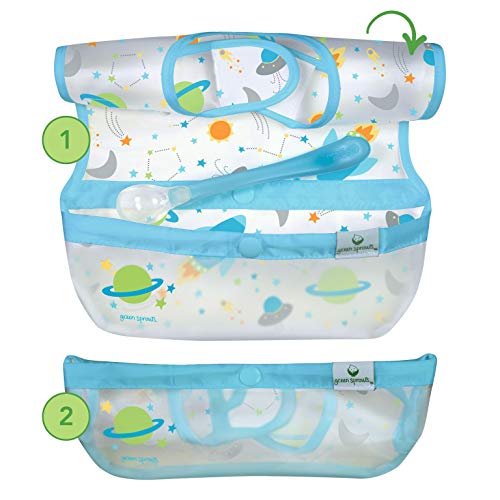 green sprouts Snap + Go Wipe-off Bibs (3 pack) | Waterproof, Easy Clean | Catch-all Pocket | Made without PVC, Formaldehyde