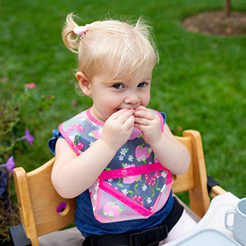 green sprouts Snap + Go Wipe-off Bibs (3 pack) | Waterproof, Easy Clean | Catch-all Pocket | Made without PVC, Formaldehyde