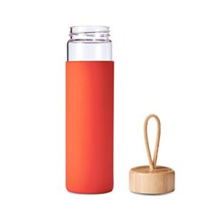 Yomious 20 Oz Borosilicate Glass Water Bottle with Bamboo Lid and Silicone Sleeve – Reusable BPA Free – Glass Drinking Bottle with Lids - Cute Glass Bottle for Women - Glass Shaker Bottle