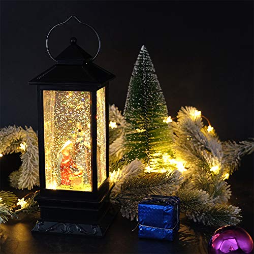 DRomance Lighted Water Lantern Glittering with Music USB & Battery Powered Singing Snow Globe for Kids, Nativity Water Snow Glitter Globe Lantern for Christmas Decoration,12 Inch Tall