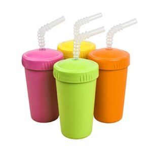 re play made in usa 10 oz. straw cups for toddlers, pack of 4 - reusable kids cups with straws and lids, dishwasher/microwave safe - toddler cups with straws 3.13" x 5.5", cirtus