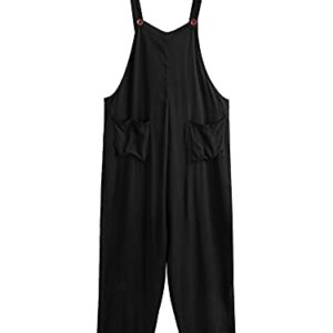 Verdusa Women's Adjustable Straps Jumpsuit Overalls with Pockets Black XL