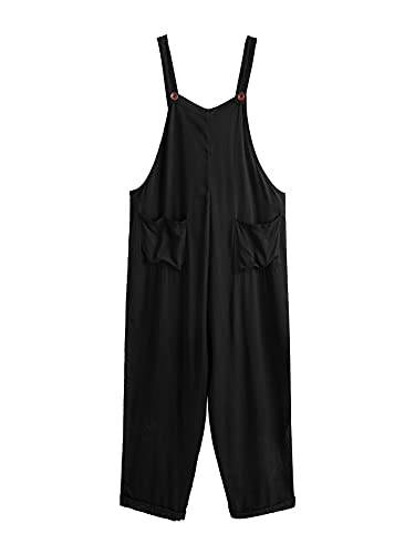 Verdusa Women's Adjustable Straps Jumpsuit Overalls with Pockets Black XL