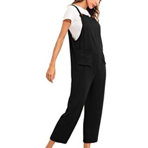 Verdusa Women's Adjustable Straps Jumpsuit Overalls with Pockets Black XL