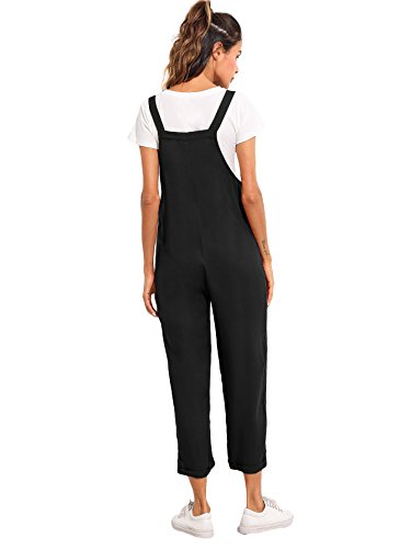 Verdusa Women's Adjustable Straps Jumpsuit Overalls with Pockets Black XL