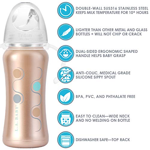 Ultimate Stainless Steel Sippy Cup | 9oz Insulated Sippy Cup for Toddlers Insulates 10+ Hours | Leak-free, Non-toxic Medical Grade Silicone and Stainless Steel Sippy Cup for Baby - Rose Gold