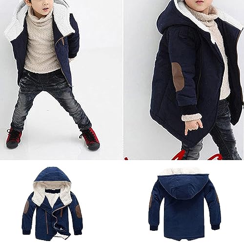 EISHOW Clearance Kids Boys Warm Thick Jackets Hooded Cotton Fleece Parka Coat Children Winter Zipper Outerwear (Navy, 7-8 years)