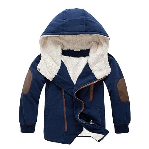 EISHOW Clearance Kids Boys Warm Thick Jackets Hooded Cotton Fleece Parka Coat Children Winter Zipper Outerwear (Navy, 7-8 years)