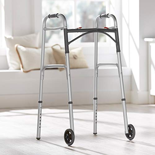 McKesson Folding Walkers with Wheels, Aluminum, 32 in to 39 in, 350 lbs Weight Capacity, 1 Count