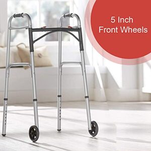 McKesson Folding Walkers with Wheels, Aluminum, 32 in to 39 in, 350 lbs Weight Capacity, 1 Count