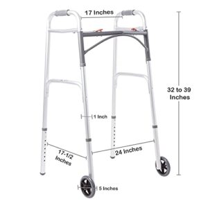 McKesson Folding Walkers with Wheels, Aluminum, 32 in to 39 in, 350 lbs Weight Capacity, 1 Count