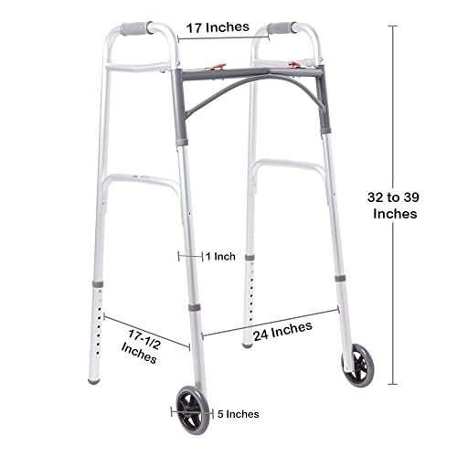 McKesson Folding Walkers with Wheels, Aluminum, 32 in to 39 in, 350 lbs Weight Capacity, 1 Count