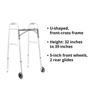 McKesson Folding Walkers with Wheels, Aluminum, 32 in to 39 in, 350 lbs Weight Capacity, 1 Count