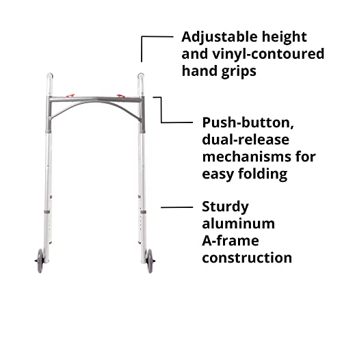 McKesson Folding Walkers with Wheels, Aluminum, 32 in to 39 in, 350 lbs Weight Capacity, 1 Count