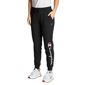 champion women's powerblend joggers, script logo, black-y07459, x-small