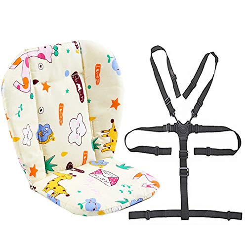 Twoworld Baby High Chair Seat Cushion Liner Mat Pad Cover and High Chair Straps (5 Point Harness) 1 Suit (Giraffe)