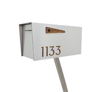 Contemporary Post Mount Mailbox/Aluminum Brush Silver Body and Aluminum Wood Walnut Numbers, Custom Mailbox, Mailnest, PostBox, Type 4