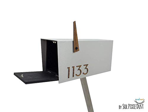 Contemporary Post Mount Mailbox/Aluminum Brush Silver Body and Aluminum Wood Walnut Numbers, Custom Mailbox, Mailnest, PostBox, Type 4