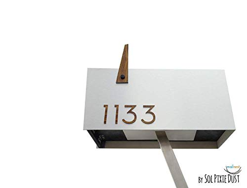 Contemporary Post Mount Mailbox/Aluminum Brush Silver Body and Aluminum Wood Walnut Numbers, Custom Mailbox, Mailnest, PostBox, Type 4