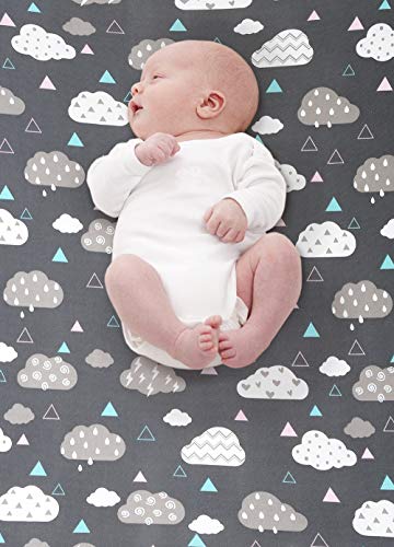 COSMOPLUS Stretch Fitted Pack n Play Playard Sheets 2 Pack for Mini Crib Sheet Set,Pack n Play Mattress Cover, Ultra Stretchy Soft,Whale/Cloud