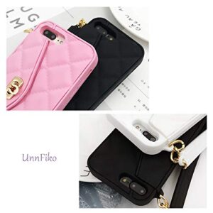 UnnFiko Wallet Case Compatible with iPhone 6 / iPhone 6s, Pretty Luxury Bag Design, Purse Flip Card Pouch Cover Soft Silicone Case with Hand Holder Long Shoulder Strap (Black, iPhone 6 / 6s)