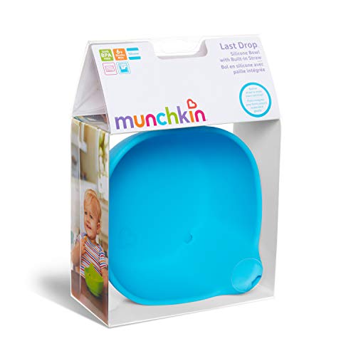 Munchkin Last Drop Silicone Toddler Bowl with Built-In Straw, Blue