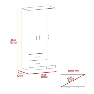 Tuhome Austral 3 Door Armoire with Drawers, Shelves, and Hanging Rod, Black Wenge