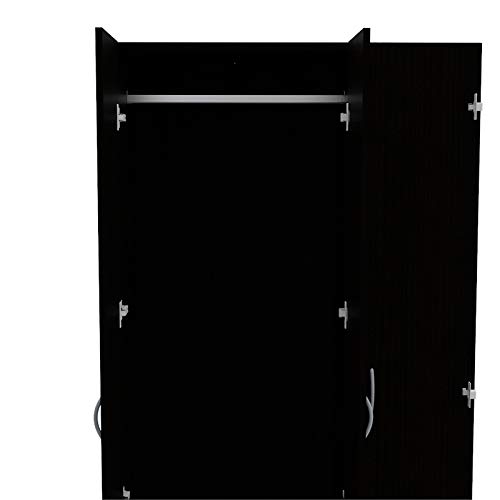 Tuhome Austral 3 Door Armoire with Drawers, Shelves, and Hanging Rod, Black Wenge