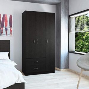 Tuhome Austral 3 Door Armoire with Drawers, Shelves, and Hanging Rod, Black Wenge