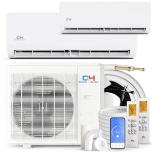 cooper & hunter 36,000 btu, 23.9 seer2, dual zone wall mount 12000 24000 btu ductless mini split air conditioner heat pump full set with 25ft installation kits