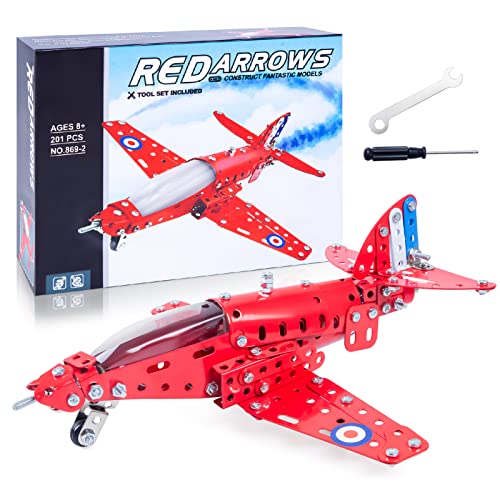 COSKEHAN STEM Assembled Model Plane Kit Building Toy, 201 Pieces STEM Projects Airplane Building Kits for Kids Age 8-12, STEM Educational Model Kit Gifts for Teenage Boys & Girls 8+, Red, 7*9*3 inch