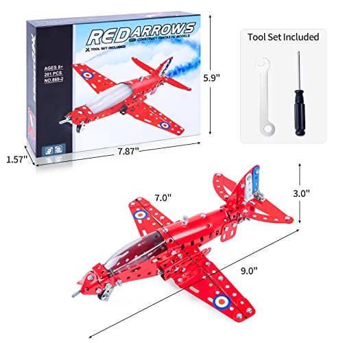 COSKEHAN STEM Assembled Model Plane Kit Building Toy, 201 Pieces STEM Projects Airplane Building Kits for Kids Age 8-12, STEM Educational Model Kit Gifts for Teenage Boys & Girls 8+, Red, 7*9*3 inch