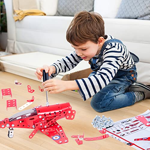 COSKEHAN STEM Assembled Model Plane Kit Building Toy, 201 Pieces STEM Projects Airplane Building Kits for Kids Age 8-12, STEM Educational Model Kit Gifts for Teenage Boys & Girls 8+, Red, 7*9*3 inch