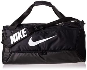 nike brasilia training medium duffle bag, durable for women & men with adjustable strap, black/black/white