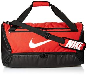 nike brasilia training medium duffle bag, durable nike duffle bag for women & men with adjustable strap, university red/black/white