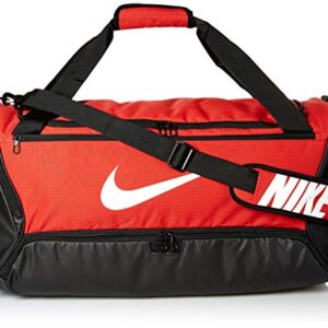 Nike Brasilia Training Medium Duffle Bag, Durable Nike Duffle Bag for Women & Men with Adjustable Strap, University Red/Black/White