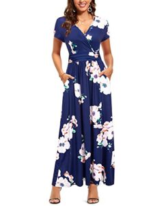 ouges women's v-neck pattern pocket maxi long maternity dress(floral-12,xl)