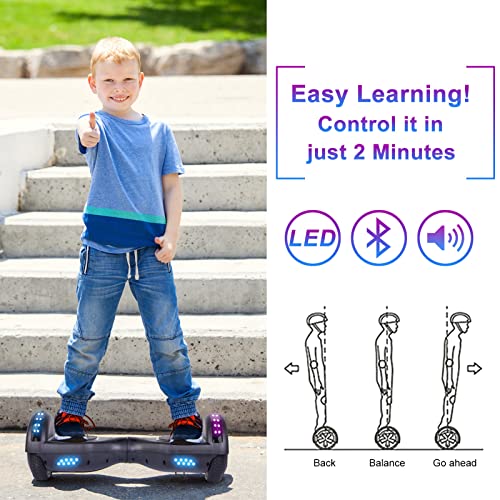 SISIGAD Hoverboard for Kids Ages 6-12, with Built-in Bluetooth Speaker and 6.5" Colorful Lights Wheels, Safety Certified Self Balancing Scooter Gift for Kids