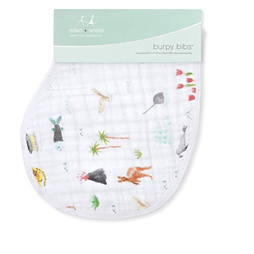 Aden + Anais Burpy Bib, 100% Cotton Muslin, Soft Absorbent 4 Layers, Multi-Use Burp Cloth and Bib, 22.5" X 11", 2 Pack, Around The World