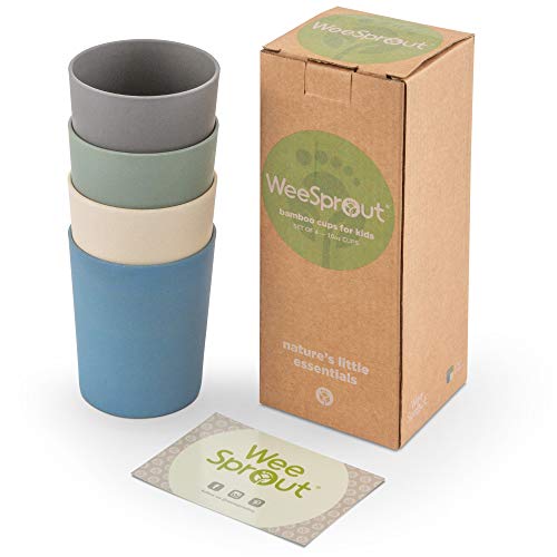 WeeSprout Bamboo Toddler Cups - 4 pc Set (10 fl oz), Organic & Non-Plastic Cup Pack for Toddlers, Big Kids or Baby, Natural