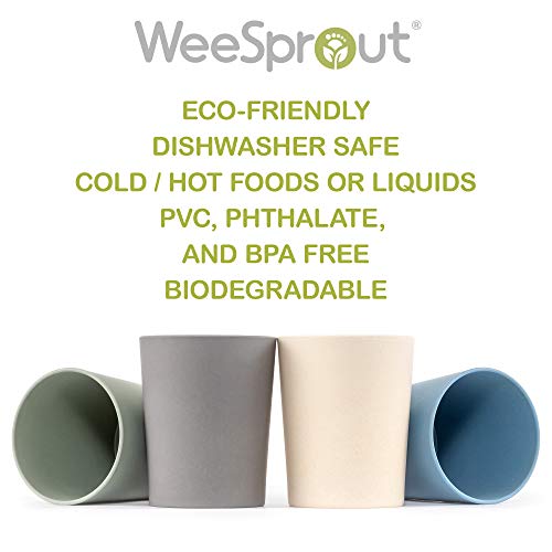 WeeSprout Bamboo Toddler Cups - 4 pc Set (10 fl oz), Organic & Non-Plastic Cup Pack for Toddlers, Big Kids or Baby, Natural