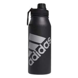 adidas unisex 1 liter (32 oz) metal water bottle, black/silver metallic, one size