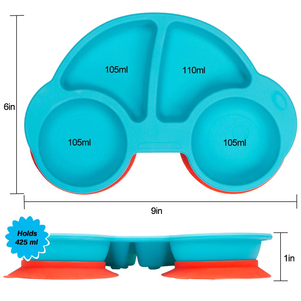 Qshare Toddler Plates, Portable Baby Plates for Toddlers, BPA-Free Strong Suction Plates for Toddlers, Dishwasher and Microwave Safe Silicone Placemat 10x7x1''