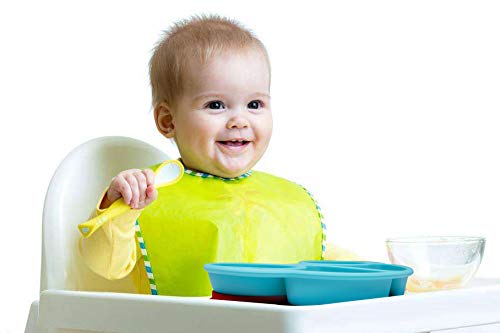 Qshare Toddler Plates, Portable Baby Plates for Toddlers, BPA-Free Strong Suction Plates for Toddlers, Dishwasher and Microwave Safe Silicone Placemat 10x7x1''