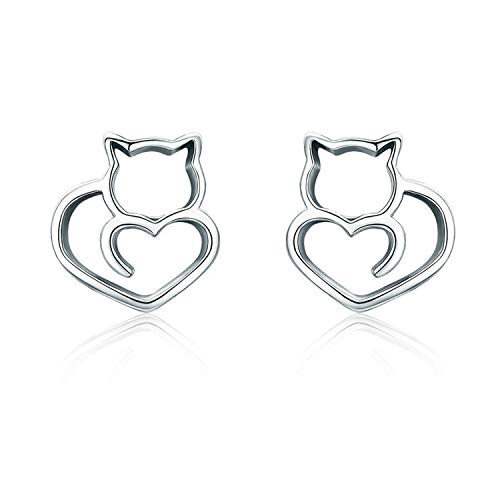 Cute Cat Earrings Stud Pearl Earrings for Women Mouse Cubic Zircon Hypoallergenic Earrings Christmas Birthday Gift (Cat earrings)