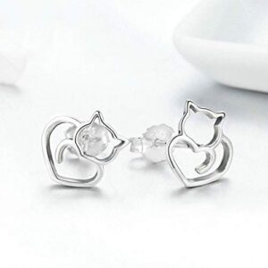 Cute Cat Earrings Stud Pearl Earrings for Women Mouse Cubic Zircon Hypoallergenic Earrings Christmas Birthday Gift (Cat earrings)