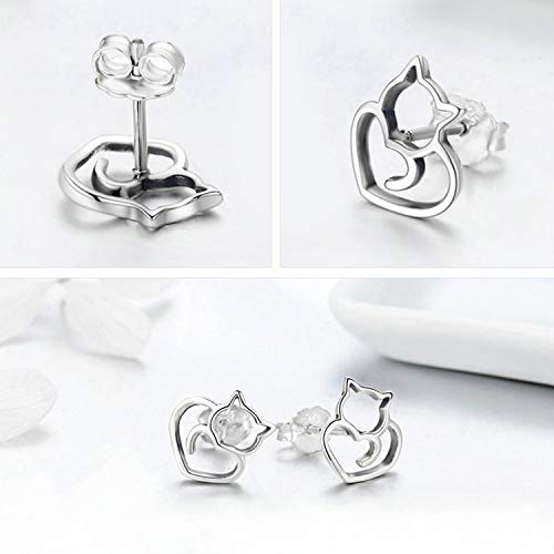 Cute Cat Earrings Stud Pearl Earrings for Women Mouse Cubic Zircon Hypoallergenic Earrings Christmas Birthday Gift (Cat earrings)